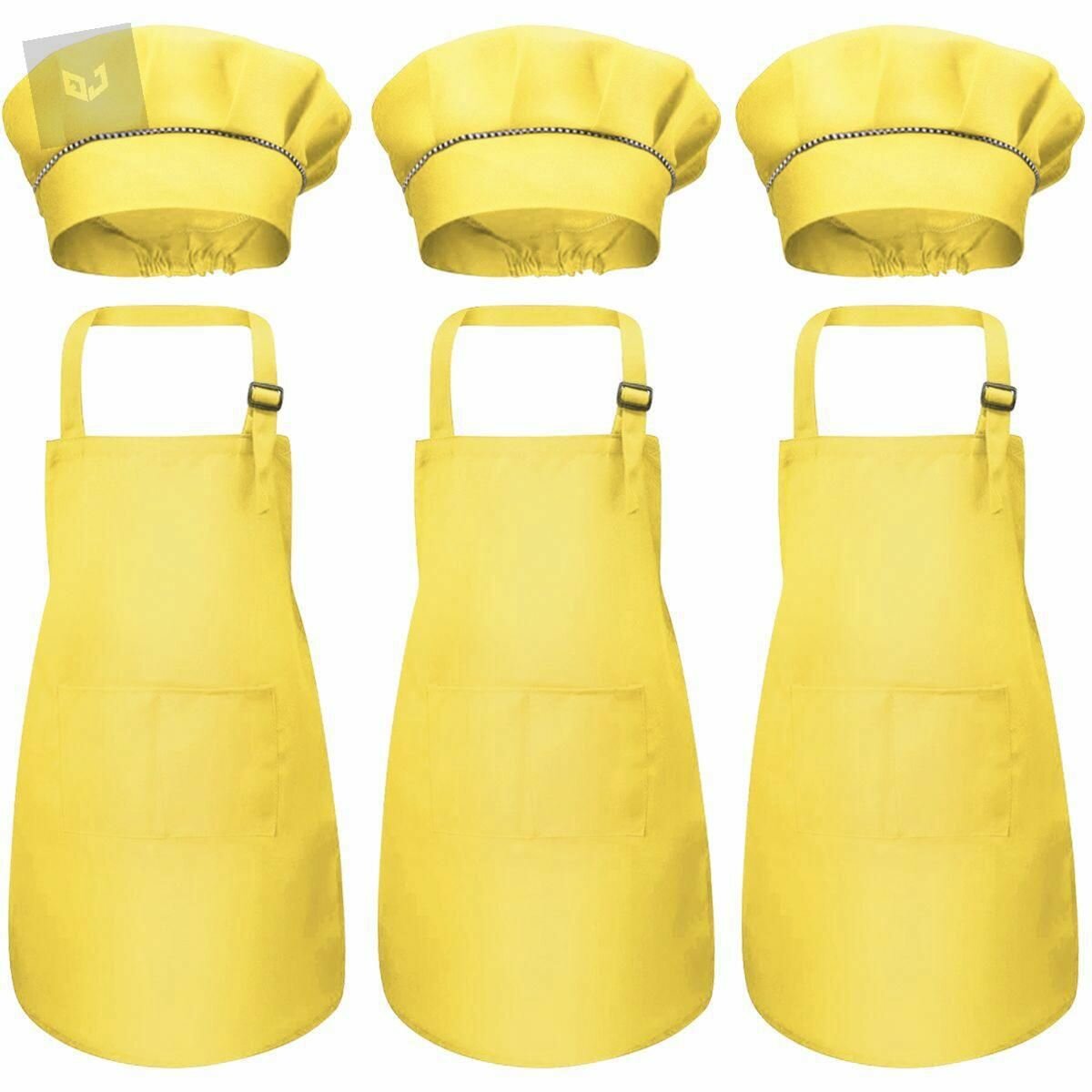 Фартук детский комплект из 3 передников и 3 поварских колпаков для детей 7-13 лет, полиэстер, лёгкий и устойчивый к загрязнениям, для кулинарии, творчества и ролевых игр