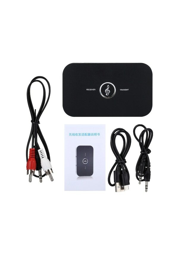 Bluetooth-адаптер B6 5.0 Bluetooth передатчик приемник 2-в-1 беспроводной аудио музыкальный стерео, в комплект входят 1x основной блок, 1x аудиокабель 3.5 мм, 1x RCA кабель, 1x USB питательный кабель, 1x английская инструкция пользователя