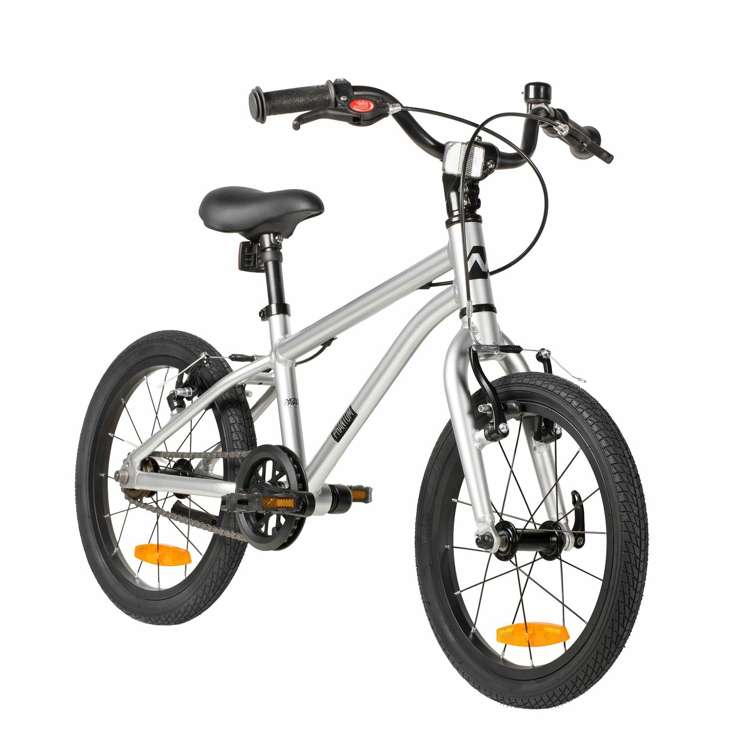 Велосипед NOVATRACK 16" PHANTOM, алюминий, серебристый, защита цепи, тормоз V-Brake, доп. поддержка колеса