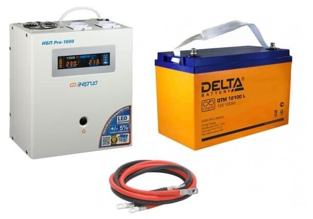 ИБП для котла | Инвертор (ИБП) Энергия PRO-1000 + Аккумуляторная батарея Delta DTM 12100 L