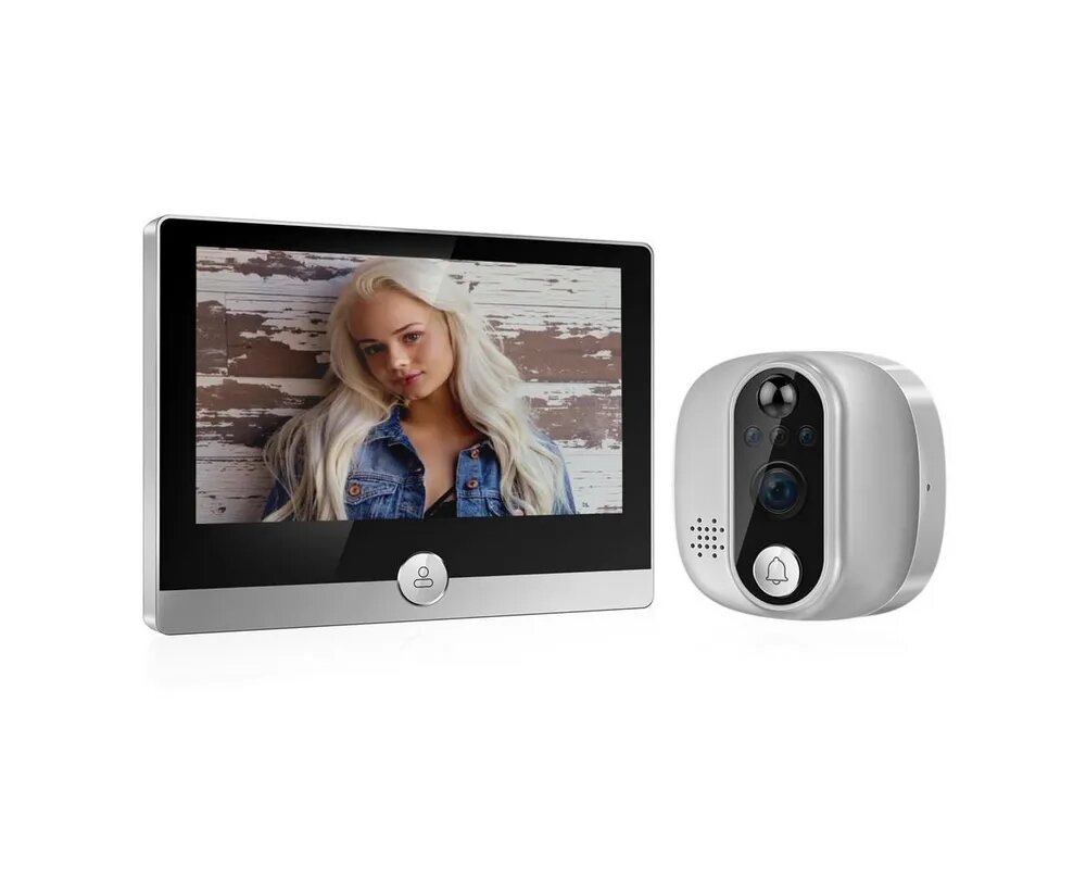 Tuya Wi-Fi видеоглазок с монитором для входной двери iHome Sw1-Tuya (1080P) (W4754RU) камера 2MP, с датчиком движения и записью