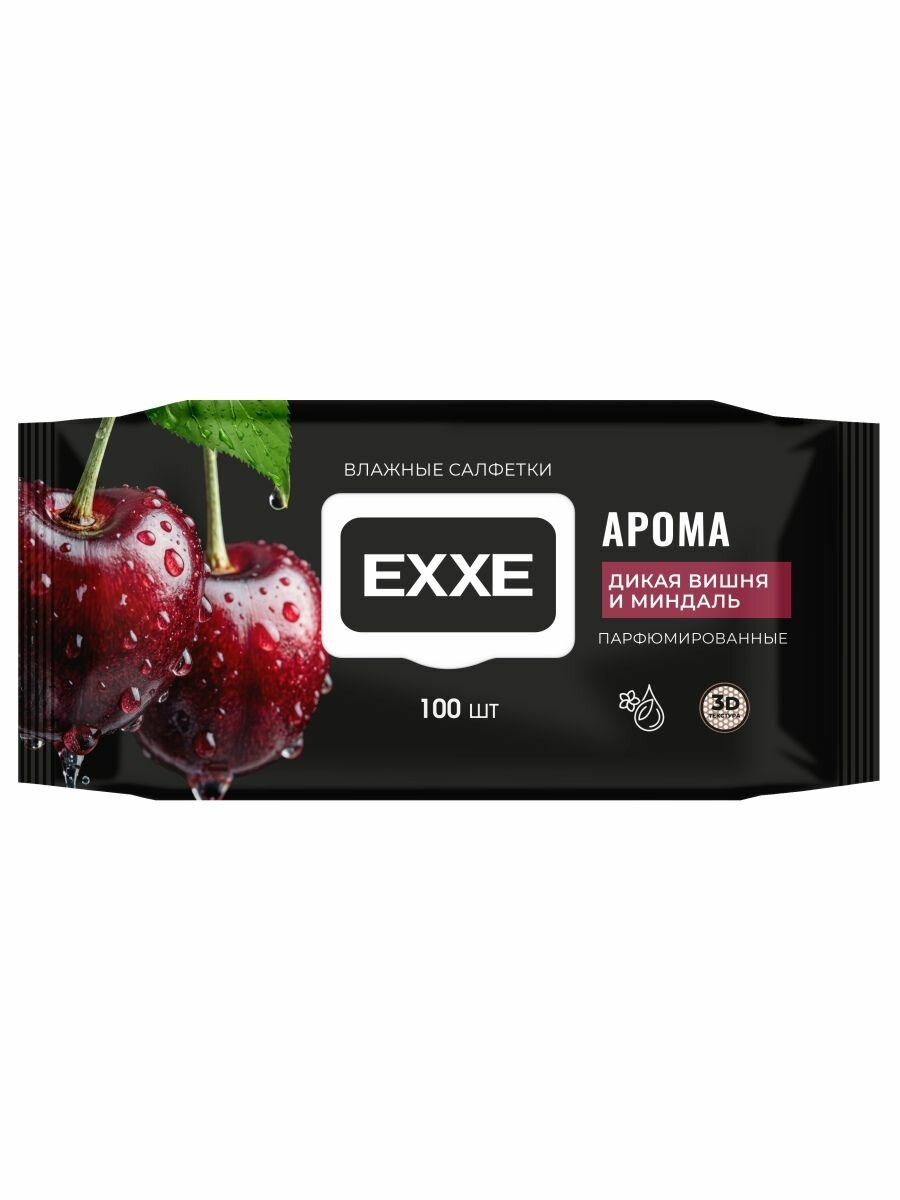 Exxe Влажные салфетки ароматизированные "Дикая вишня и миндаль" 100шт