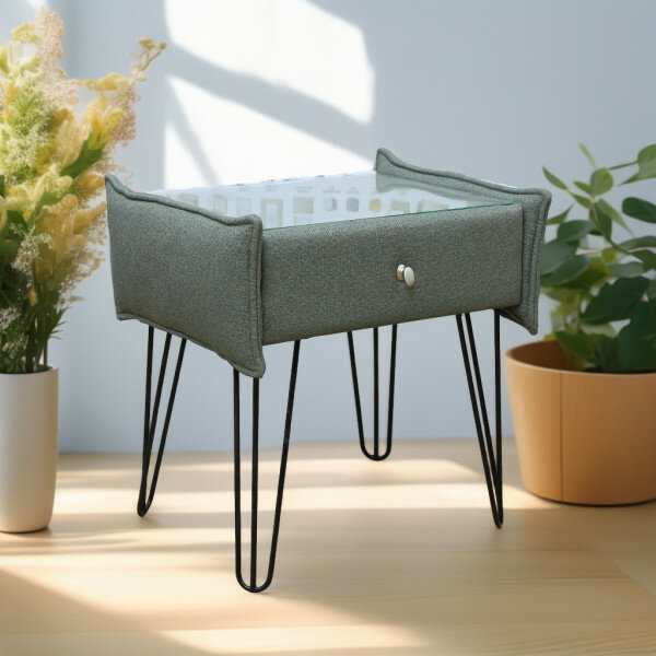 Мягкая тумба Лейд с ящиком, прикроватная, на металлических опорах CHX