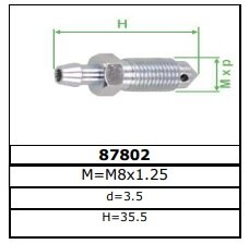 Штуцер прокачной тормозного суппорта M8x1.25 d=1.25 H=35.5 Frenkit 87802
