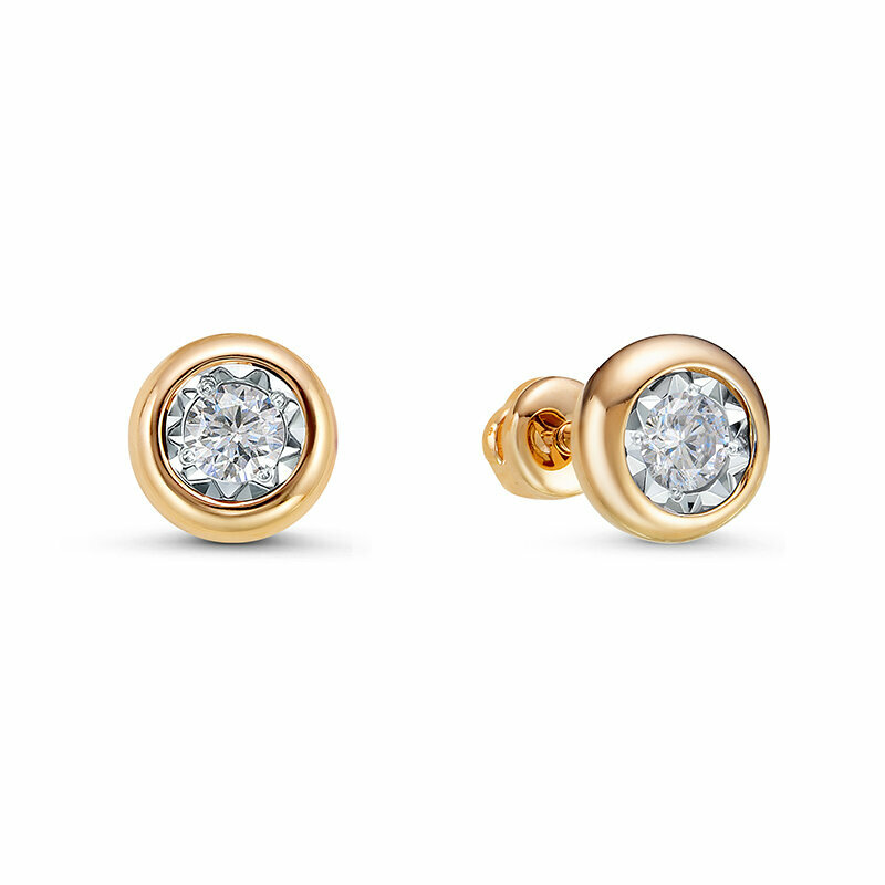 Серьги пусеты, золото, 585 проба, фианит