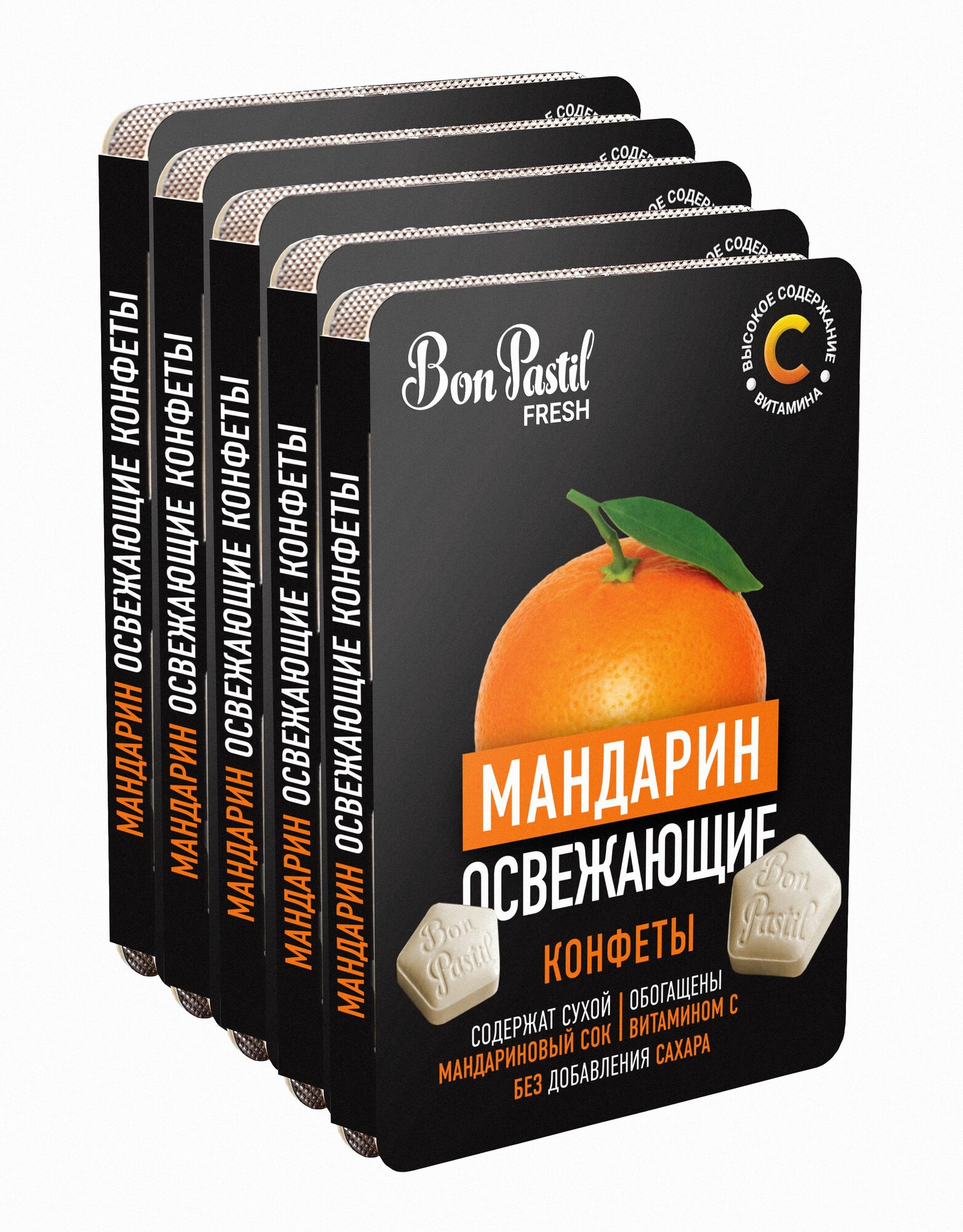 Конфеты освежающие Bon Pastil со вкусом мандарина с витамином С, 5 шт. по 12г