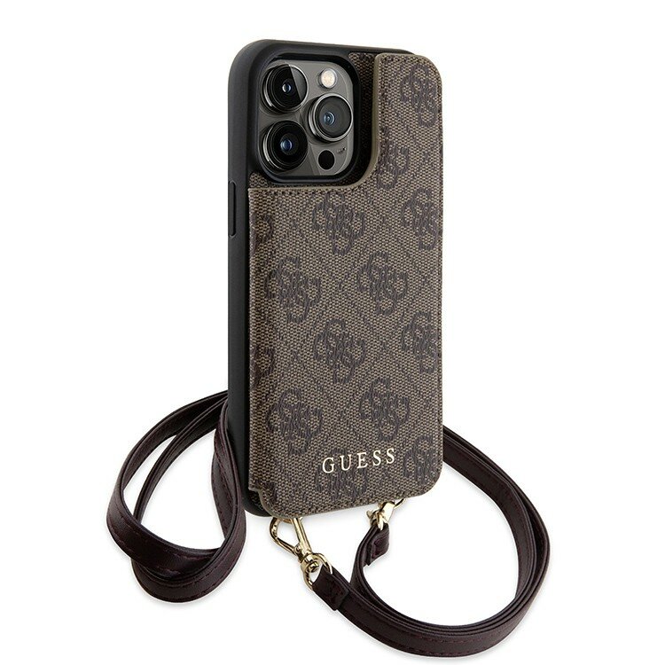 Guess Crossbody 4G чехол с картхолдером на магните для iPhone 15 Pro, коричневый