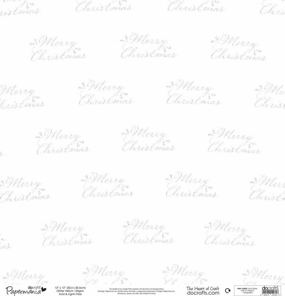 #PMA162902 Пергаментная бумага с блестками Merry Christmas 30.5 х 30.5 см Docrafts 1 лист