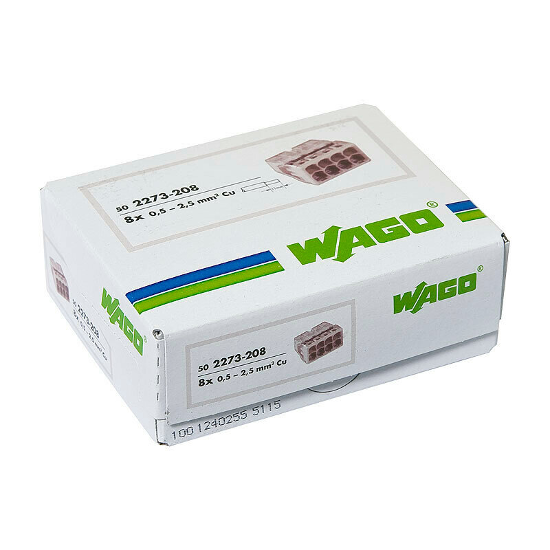 Клемма на 8 проводов Wago 2273-208 0,5-2,5 кв. мм самозажимная без пасты (50 шт.) (2273-208/2669)