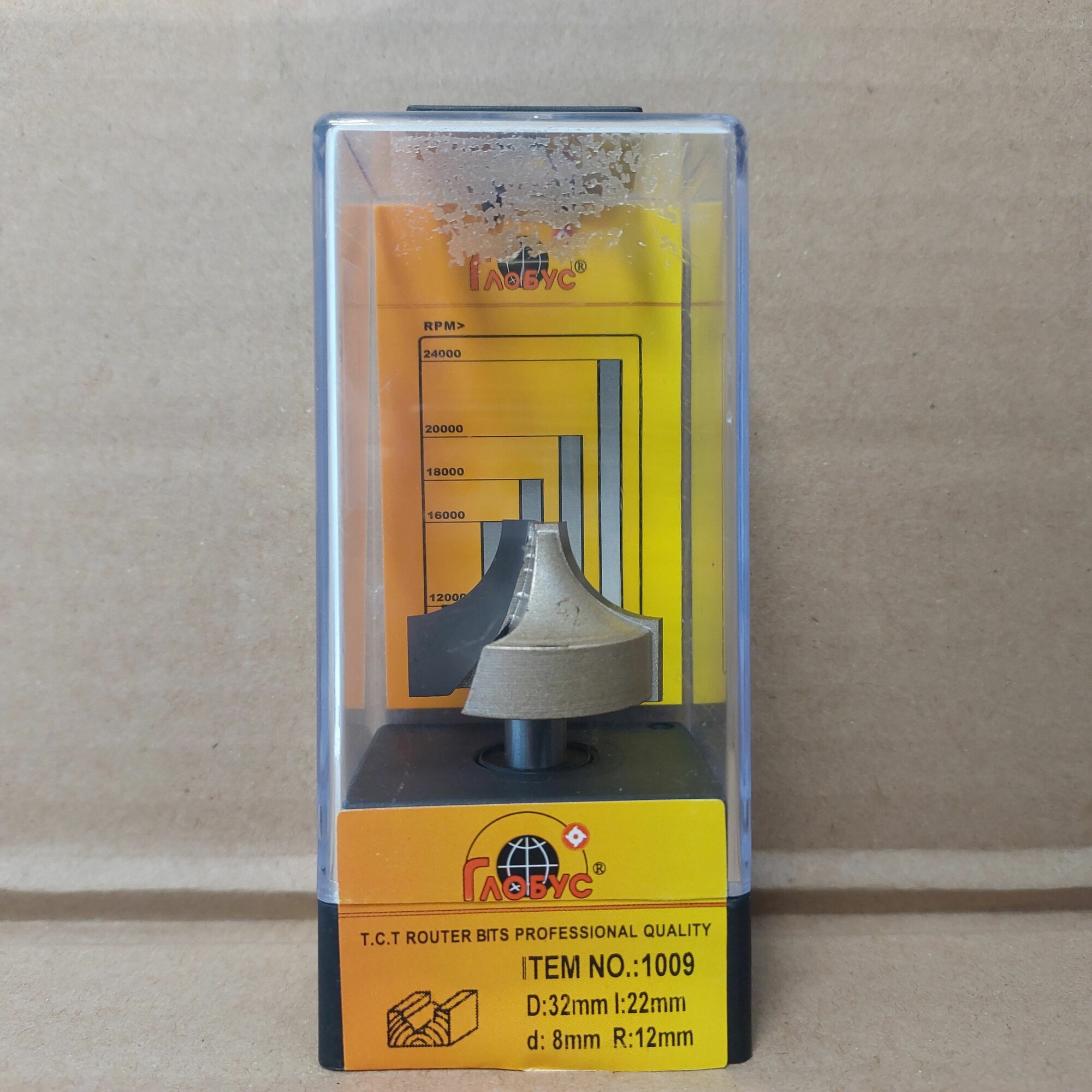 Фреза радиус ( без подш.) или Псевдофиленка R12мм Глобус 1009 "Ovolo" D:32mm I:22mm d:8mm Радиусная R:12mm