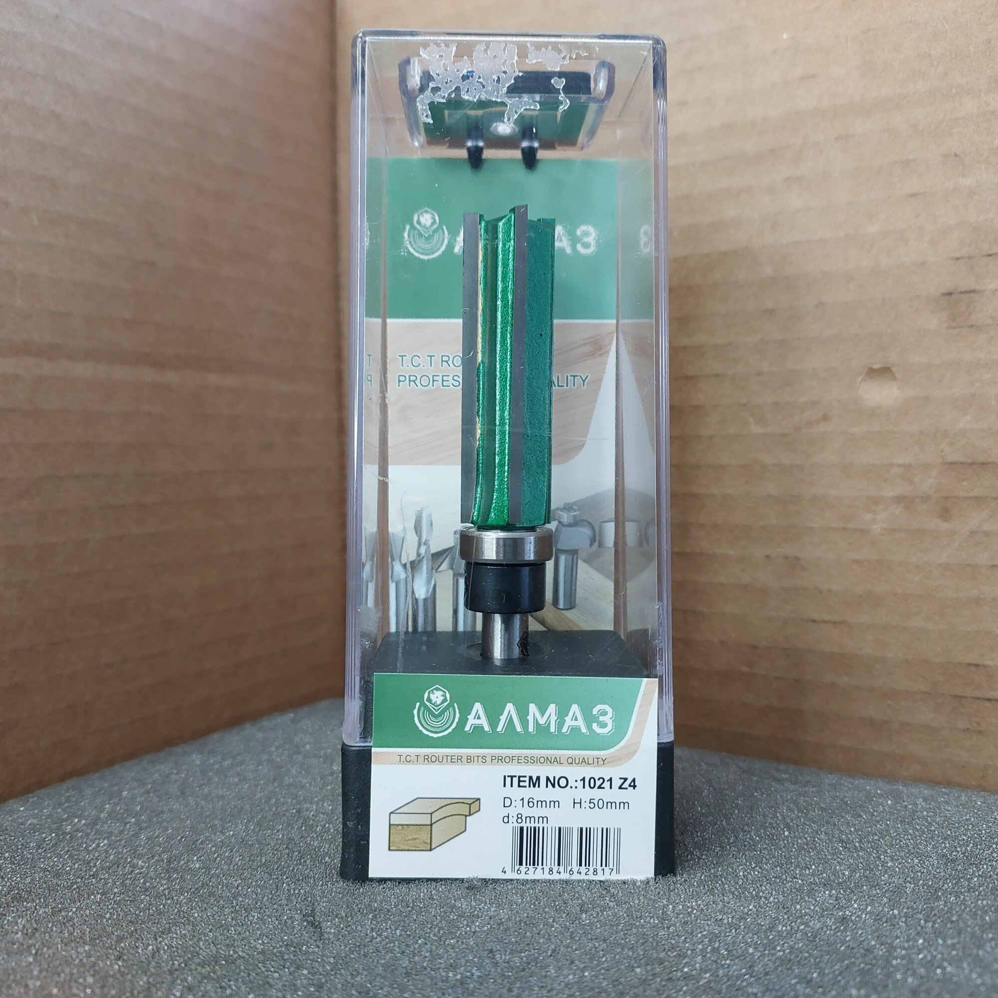 Фреза для еврозапила обгонная 4 ножа с верхним подшипником Алмаз 1021 Z4 D:16mm I:50mm d:8mm