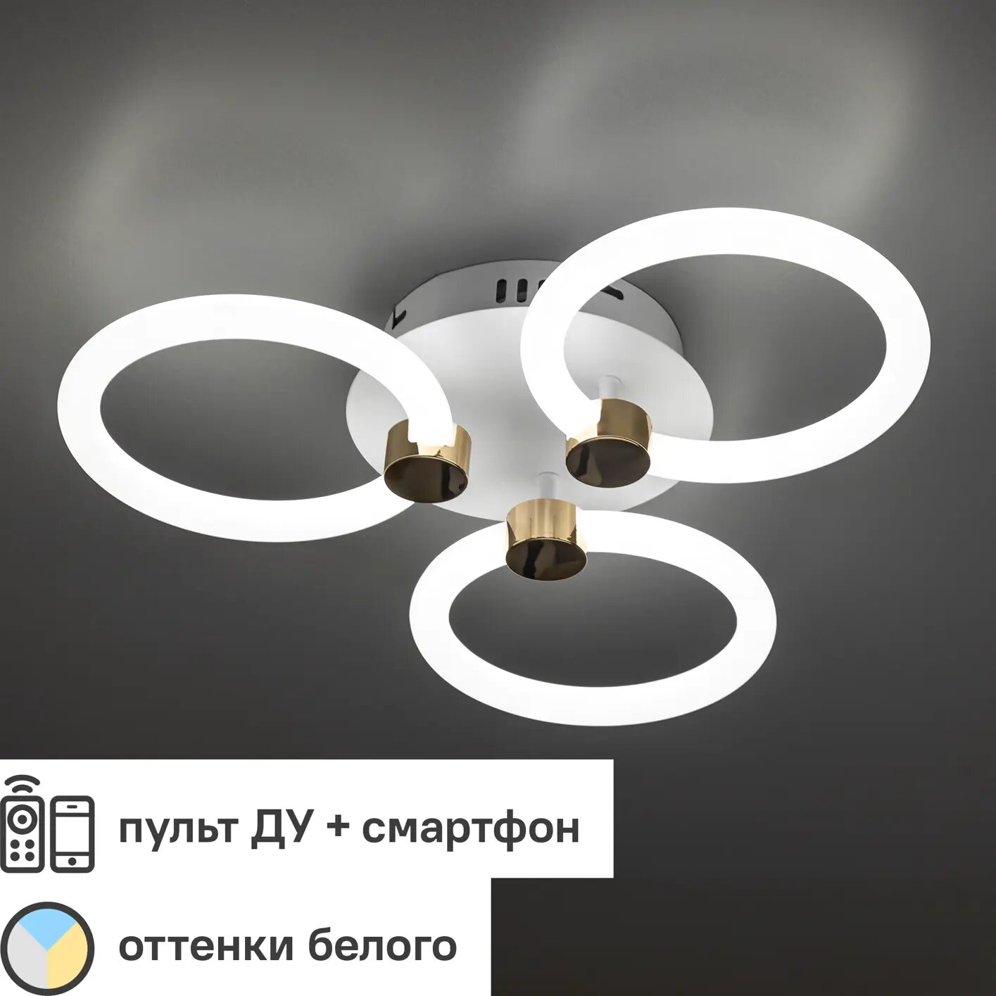 Люстра потолочная светодиодная диммируемая Ritter Ottimo 51611 2 с Алисой и пультом 66Вт 30м² 2700K-6400K цвет белый/золотой