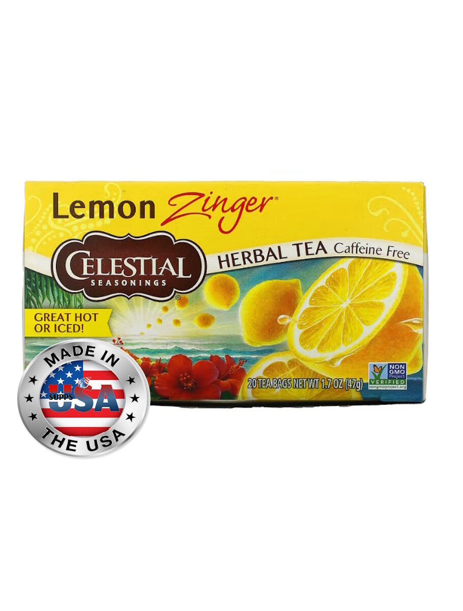 Celestial Seasonings, травяной чай, Lemon Zinger, без кофеина, 20 чайных пакетиков, 47 г