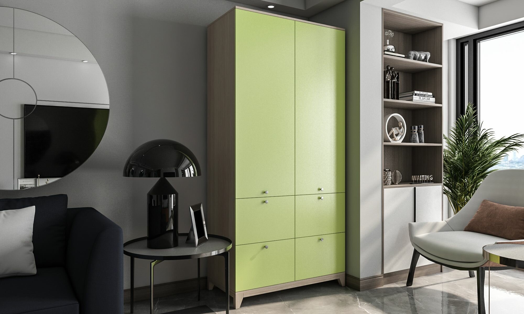 Распашной шкаф для одежды "Хельга 5" МДФ 100х210х50 Кремона шампань / Мята