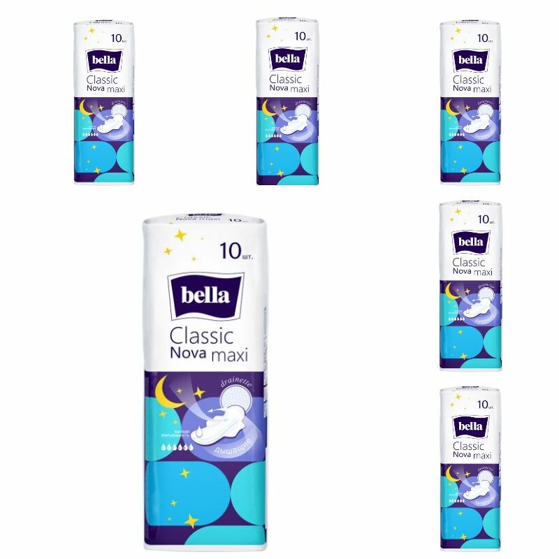 BELLA Прокладки женские, гигиенические, Nova Classic Maxi драй, 10 шт в уп, 6 уп