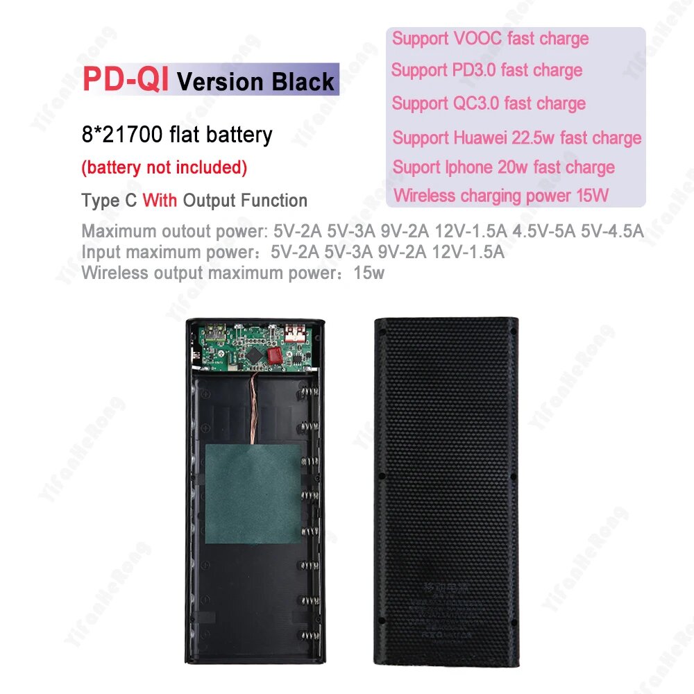 Внешний аккумулятор YiFanHeRong 8x21700, PD-QI Black