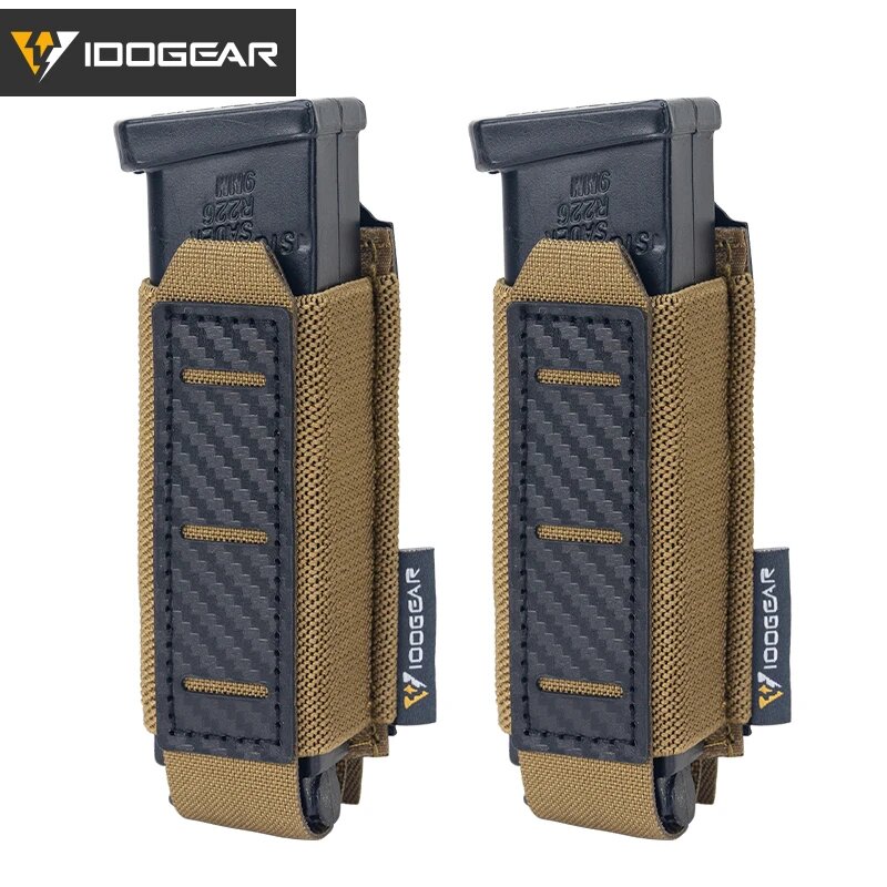 IDOGEAR Тактический чехол для магазинов из углеродного волокна, 9 мм, с одним переносом, MOLLE, совместимый, с быстрым сливом, противоскользящий, легкий, 2 шт. 3589