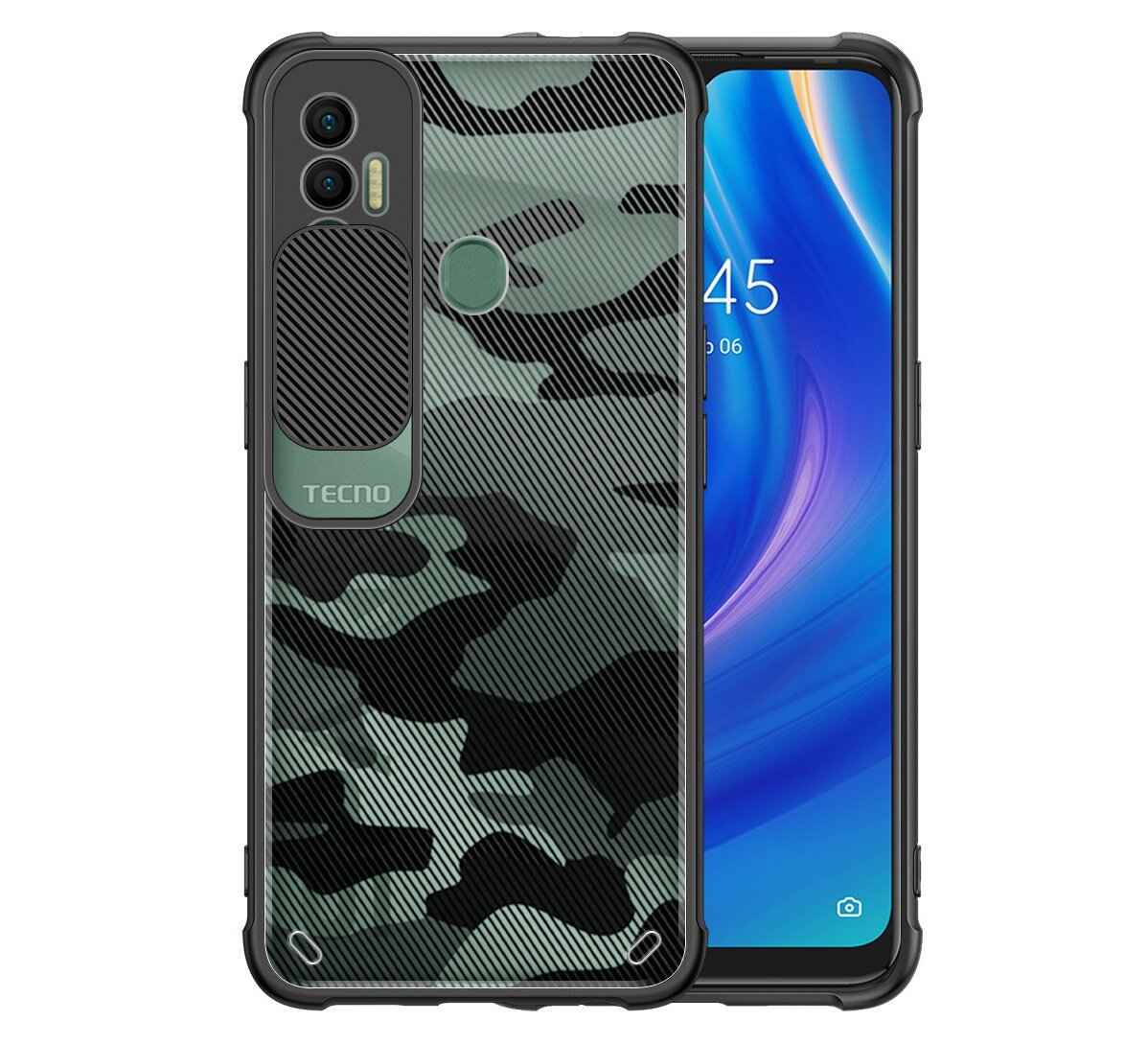 Чехол панель-бампер MyPads для Tecno Spark 7 с защитой шторкой заглушкой для камеры черный Камуфляж