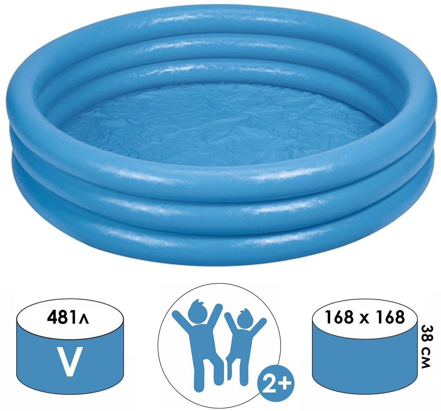 Надувной круглый бассейн INTEX "Кристалл", уличный для плавания и купания, на дачу, размеры 168х38 см