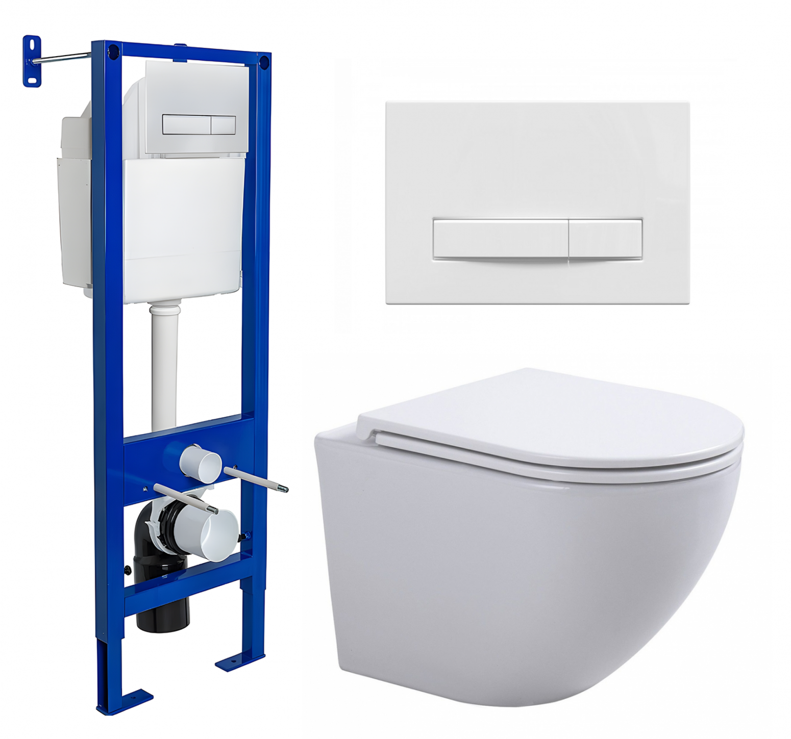 Комплект 3 в 1 инсталляция Berges Wasserhaus Atom Line 410 + Подвесной унитаз SinteSi EVI + кнопка белая