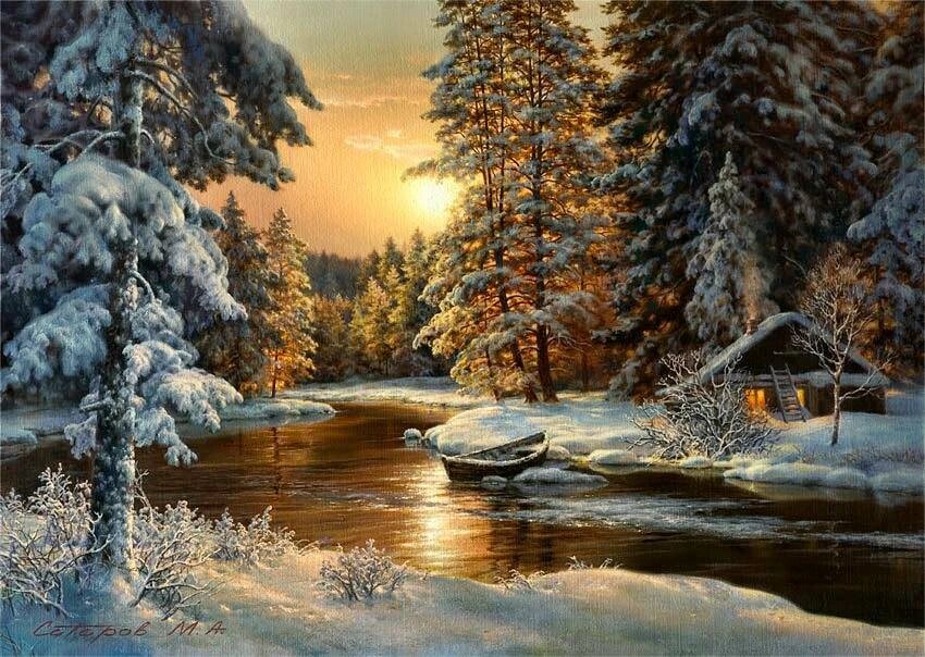 Вышивка крестом зимний пейзаж 50x40см, CT-146