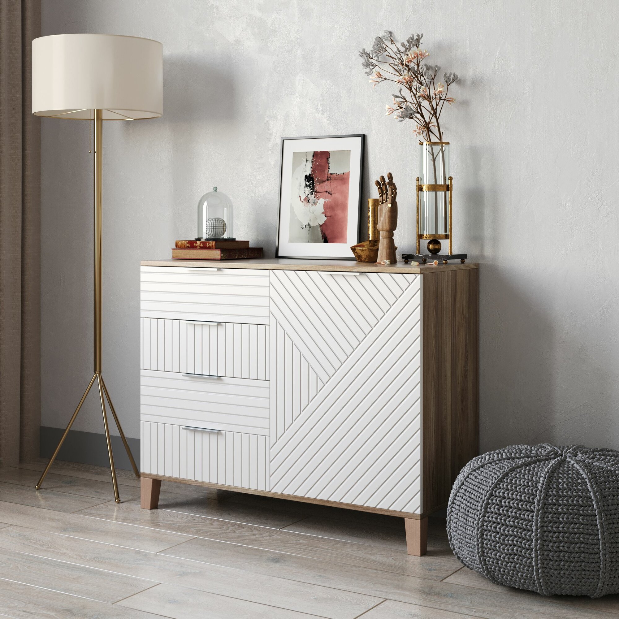 Комод для одежды белый большой в спальню, в прихожую, узкий с ящиками Марвин - 26 Милк, 90х80х40 см