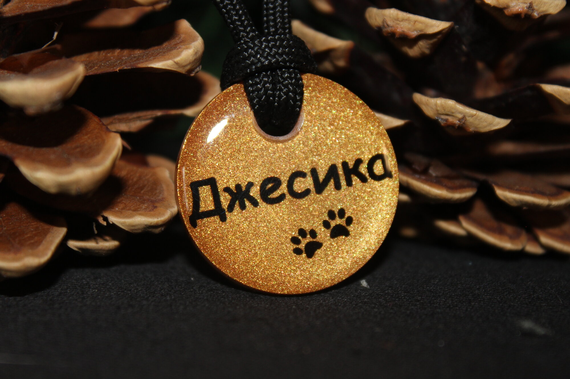 Адресник "Непотеряшка" 3,7 см. золотой для собак и кошек с регулируемым шнурком