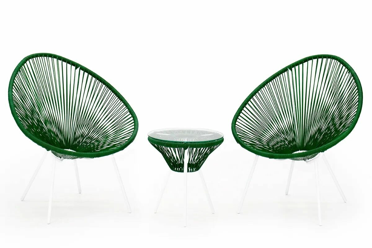 Комплект плетеной мебели KORNERA "Акапулько" на 2 персоны, каркас белый, искусственный ротанг зеленый