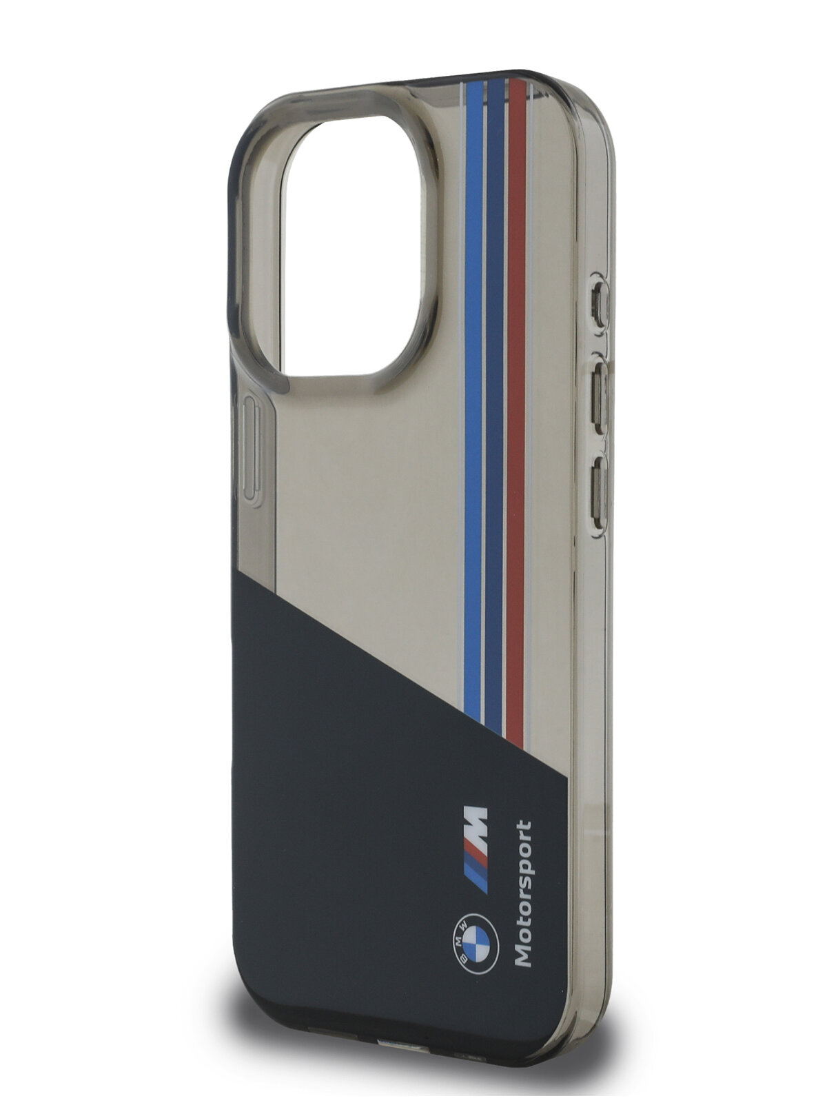 BMW для iPhone 16 Pro чехол Motorsport PC/TPU Tricolor Vert stripes Hard Black