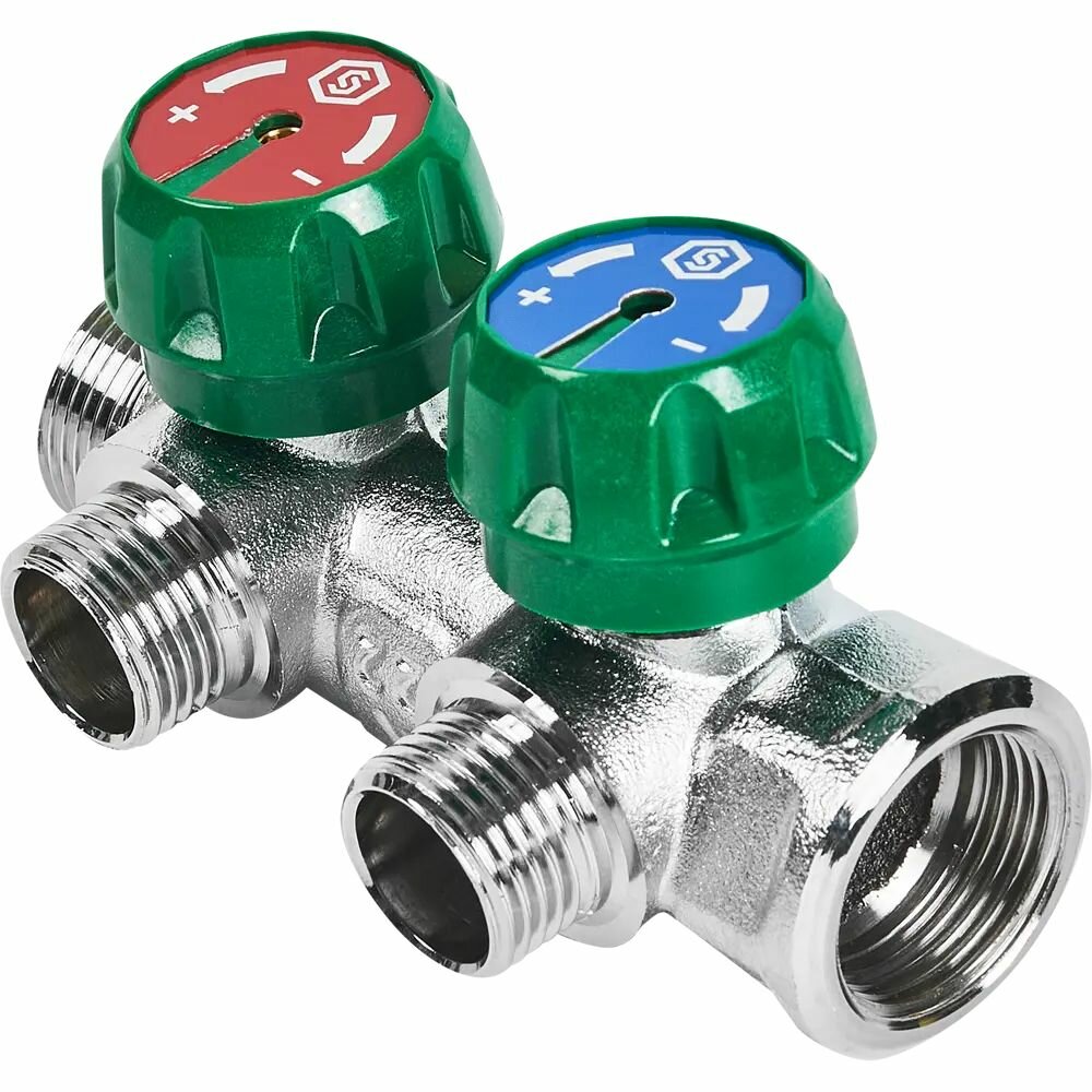 Коллектор регулирующий на 2 отвода 3/4"x1/2" латунь