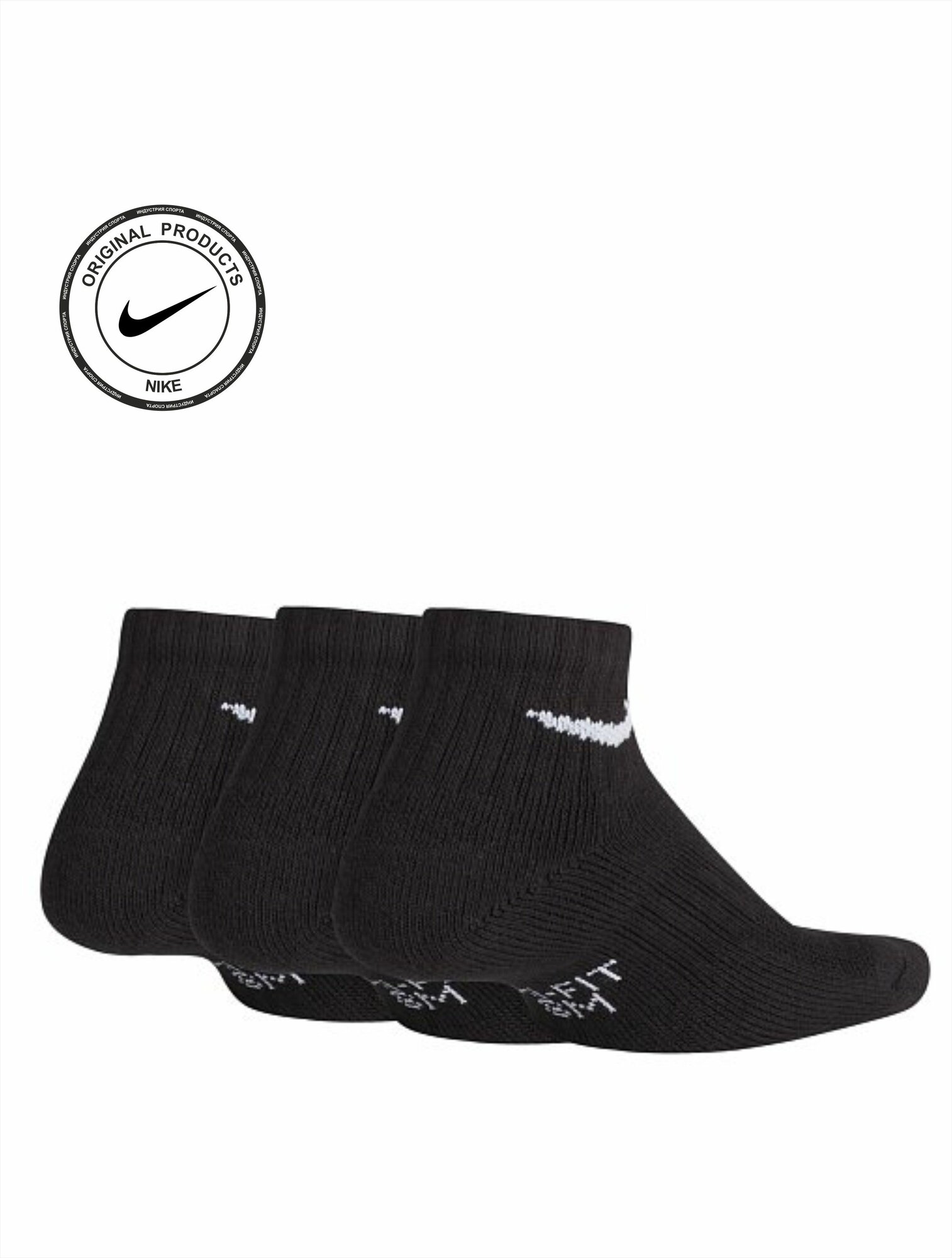 Носки NIKE Performance Cushioned Quarter Training 3-Pack, комплект, 3 пары, размер S, черный — фото 1