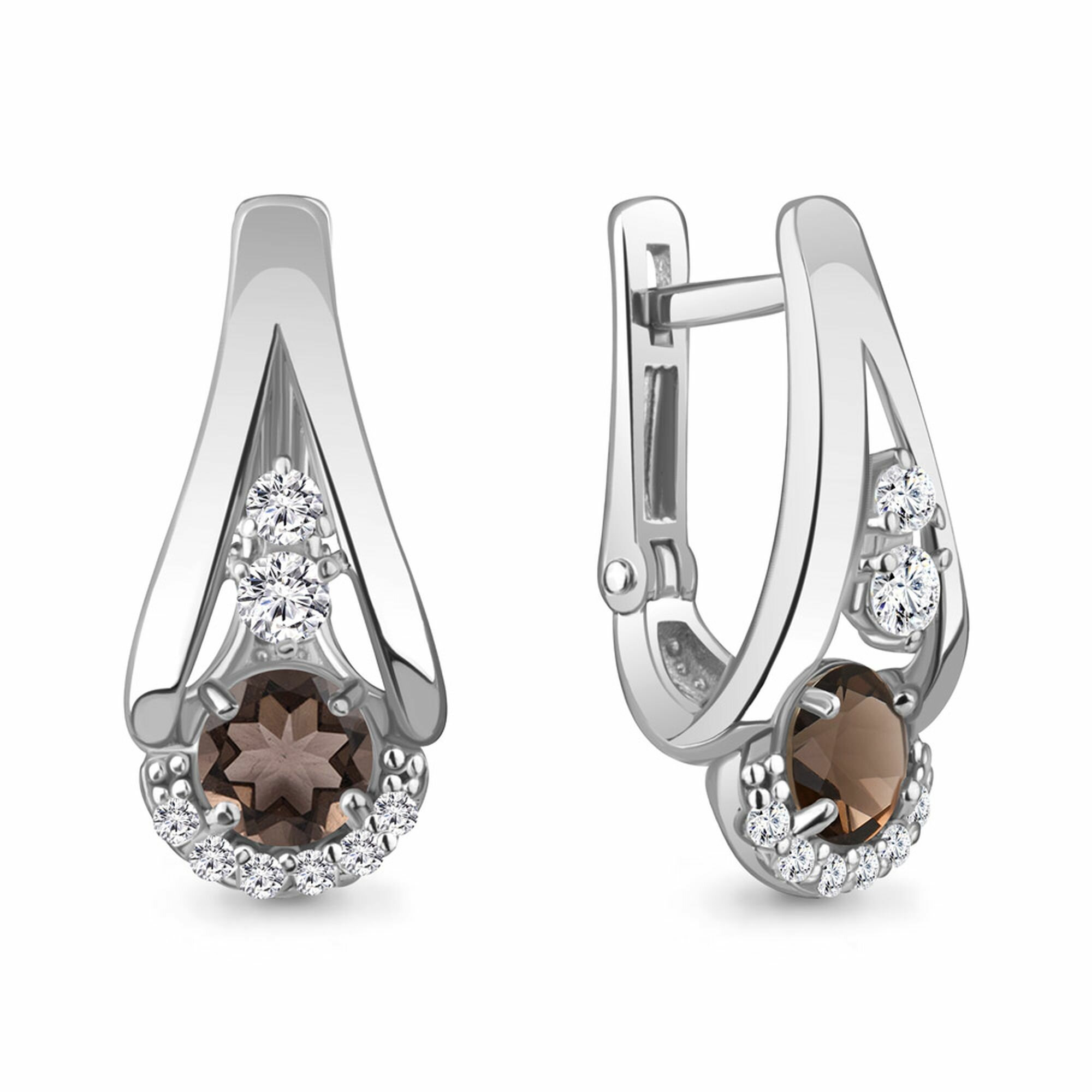 Серьги, серебро, 925 проба, родирование, фианит, кварц