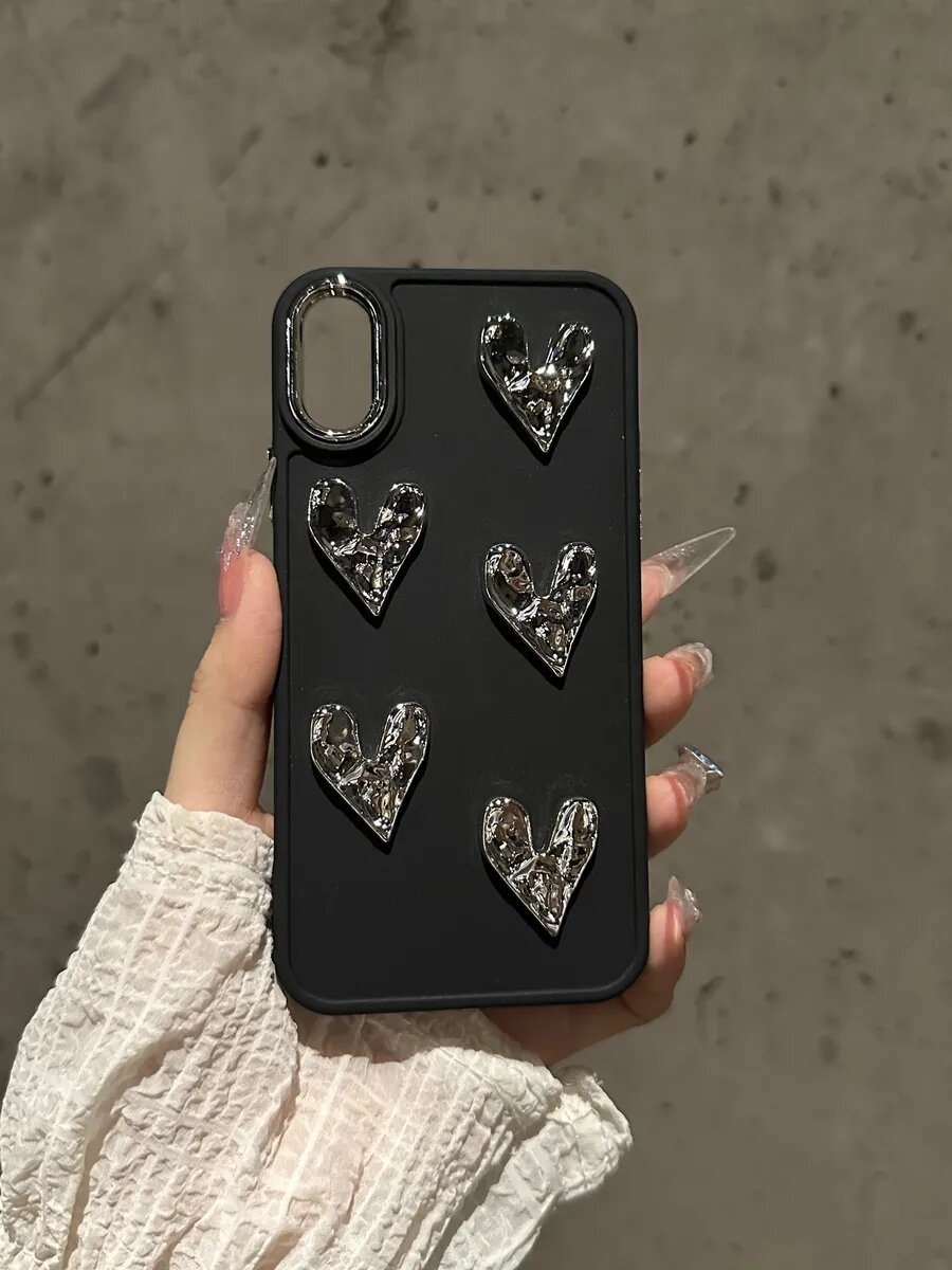 Чехол О'кейси "Сердечки", для iPhone X/XS, силиконовый, чёрный