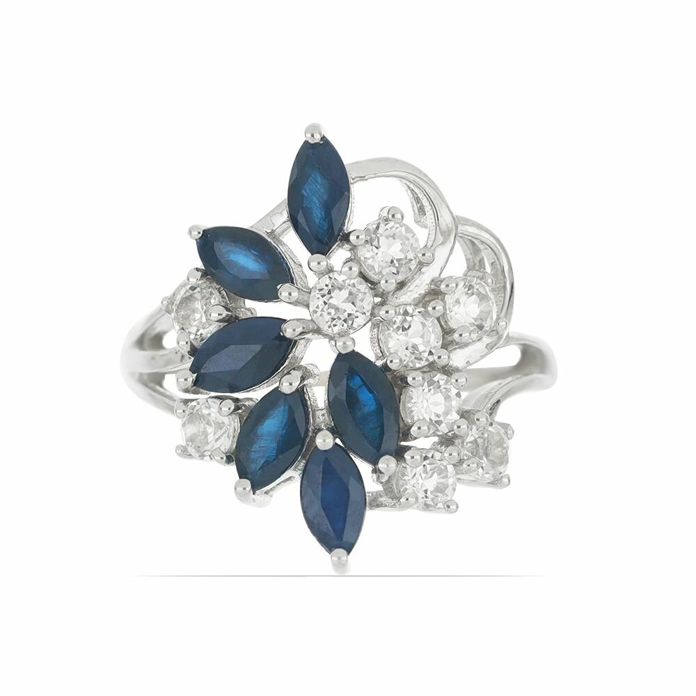 Кольцо, серебро, 925 проба, родирование, сапфир, топаз