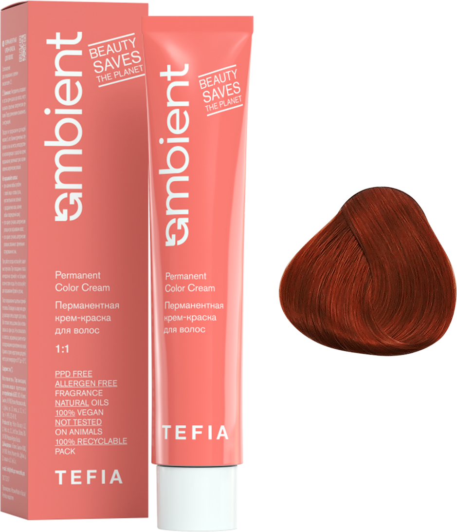 Tefia, Крем-краска перманентная AMBIENT 7.43 Блондин медно-золотистый, 60 мл