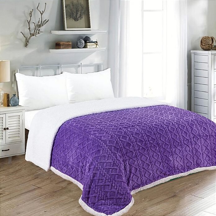 Плед Альпака Фиолетовый двусторонний 200х230 см, плед-покрывало для кровати, двуспальный евро