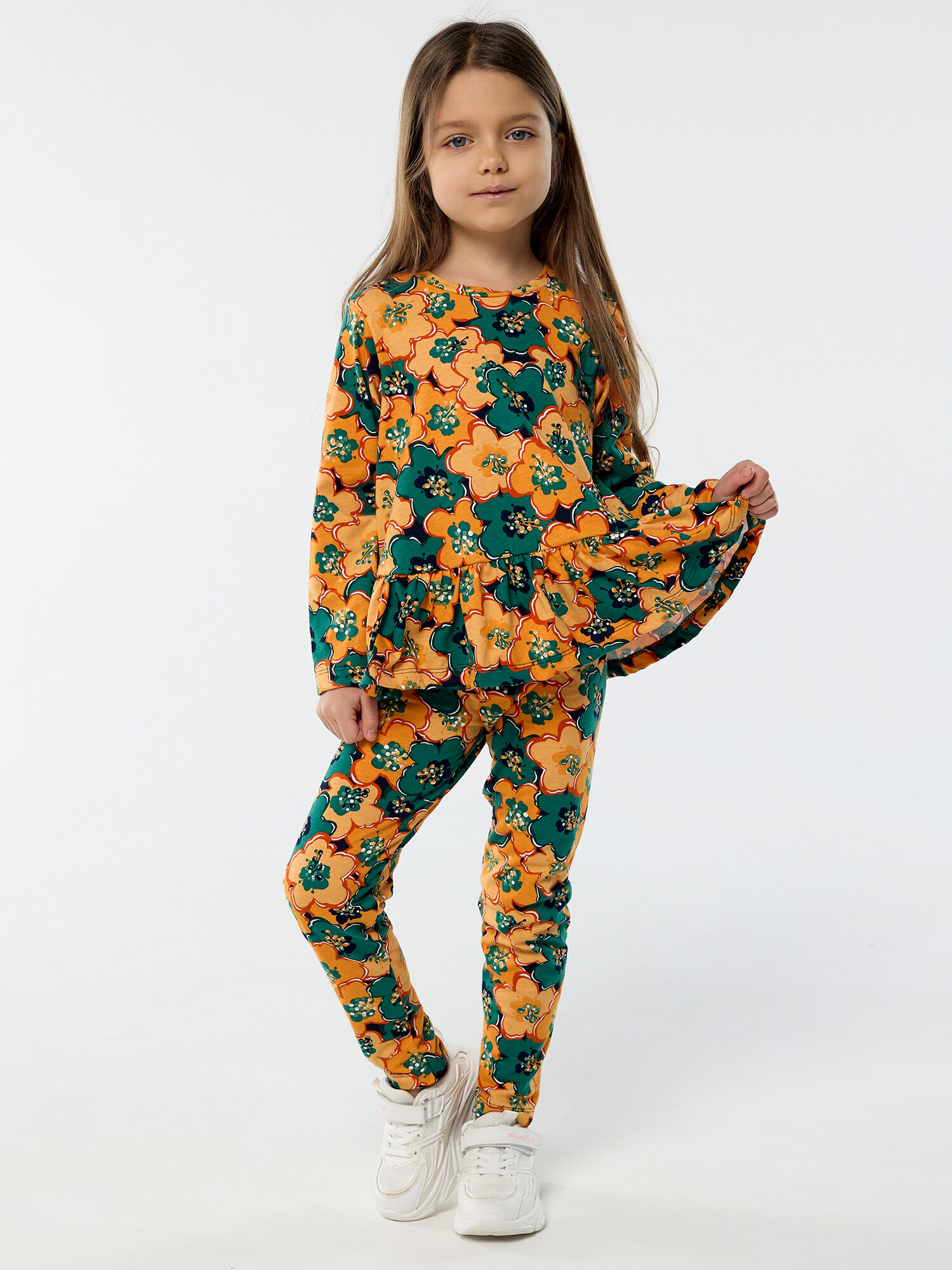 Комплект одежды Костюм трикотажный для девочки в детский сад, размер 140, цветы желтый