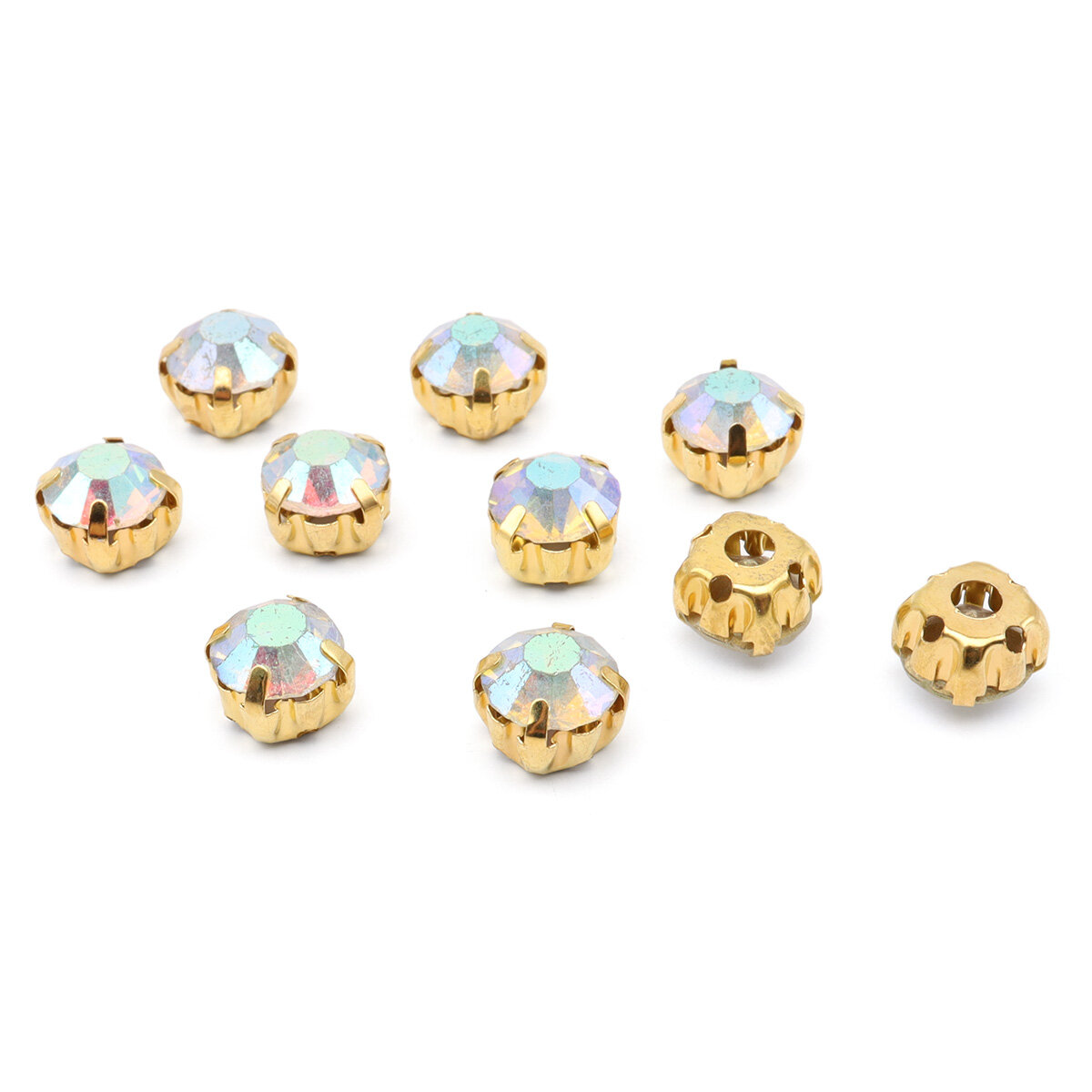 Хрустальные стразы в цапах круглые (золото), Astra&Craft, белый с покрытием, 8х8 мм, 10 шт