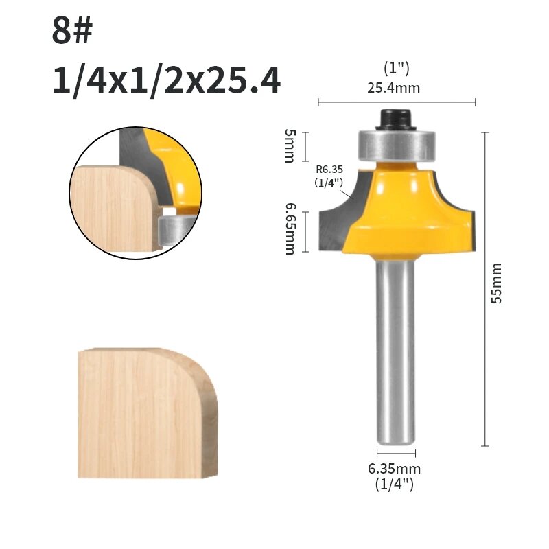 Угловая круглая фреза с хвостовиком YUSUN, 6 мм, 6,35 мм, сверло для деревообработки, фреза для деревообработки, торцевая фреза 6.35x12.7x25.4
