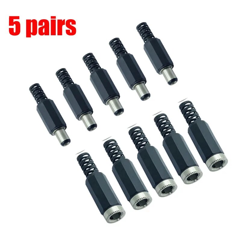 (10 шт.) 5 пар высококачественных разъемов постоянного тока 2,1*5,5 мм, разъем питания постоянного тока, разъем питания 5,5x2,1, штекер и гнездо
