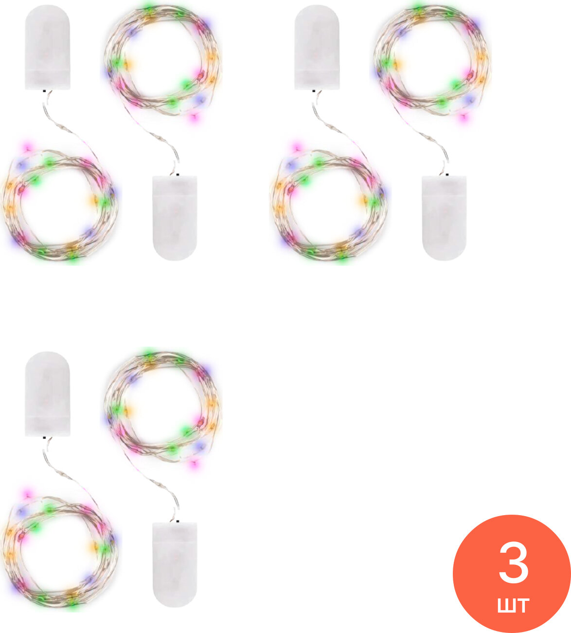 Гирлянда Фаzа / Фаза DC-G05-20MS2 роса, ПВХ, 20 световых точек мультицвет, IP20, длиной 2м, в упаковке 2шт. / новогодние украшения для декора дома (комплект из 3 шт)