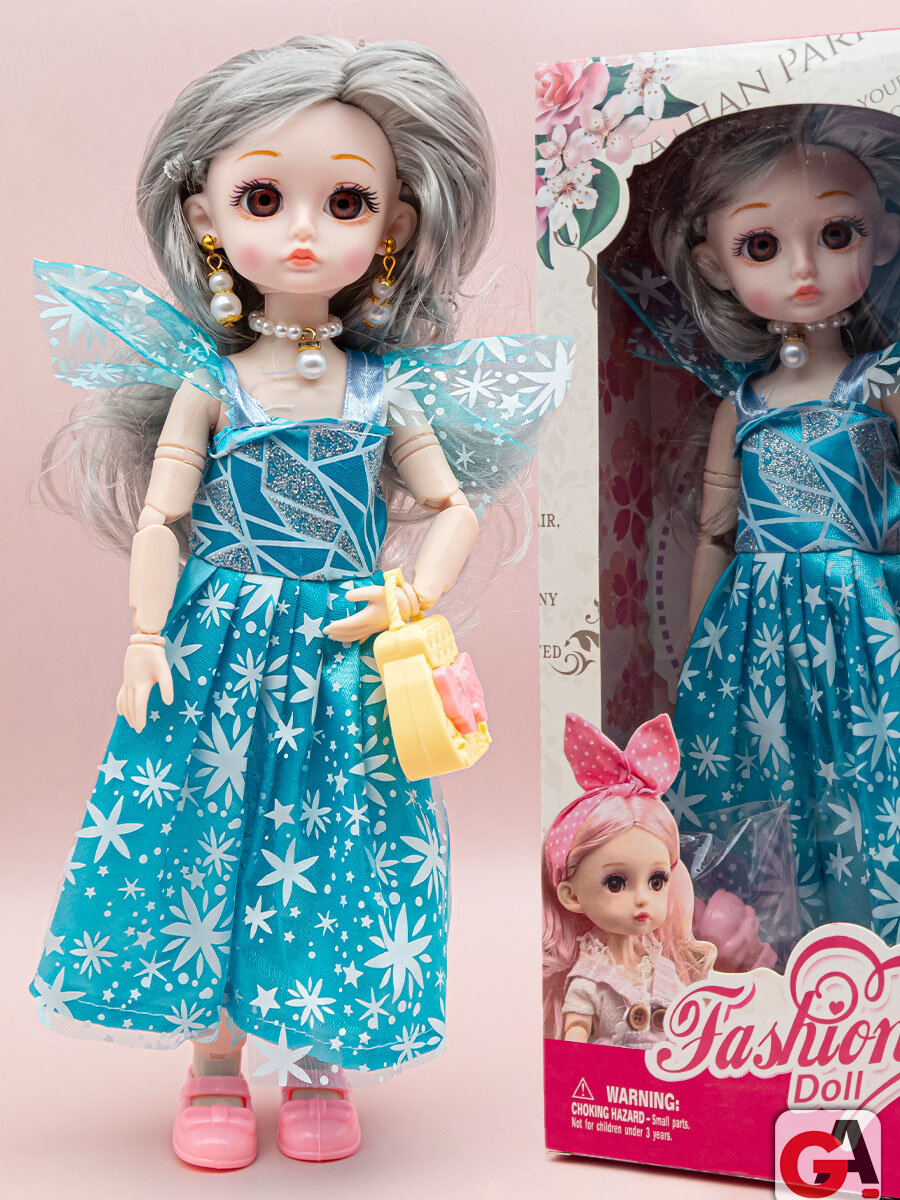 Шарнирная кукла Fashion Doll в голубом платье 29 см