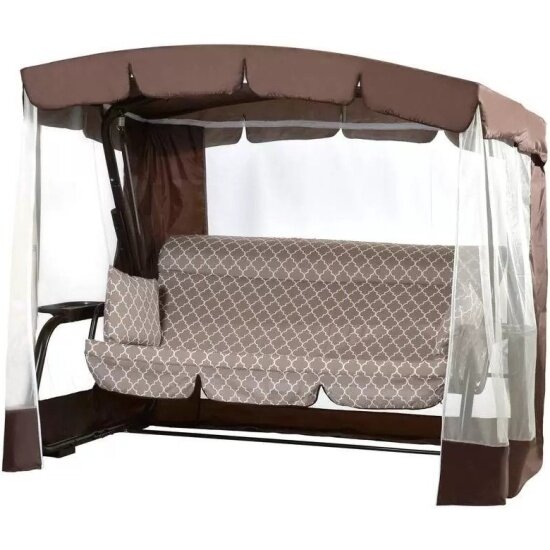 Качели садовые 3-х местные Olsa Турин Премиум(каркас коричневый, м/э бежевый рис. узор)2 уп.