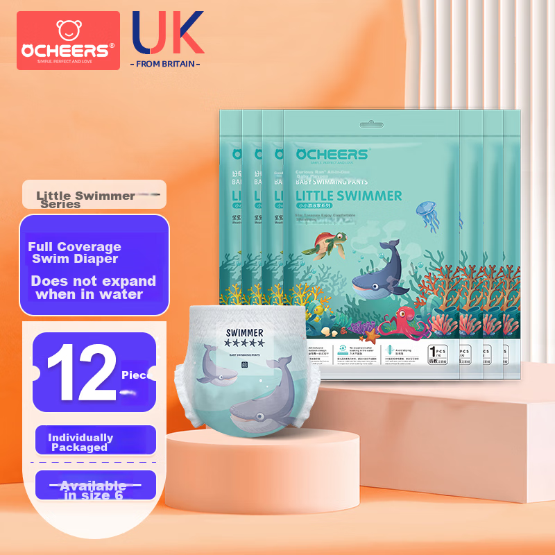 Ocheers UK [12 Pieces] Baby Swim Diapers, Full Coverage for Girls And Boys, Disposable Waterproof Diaper Cover, Pull-Up Diaper for Swimming, XXXL [16-20kg]