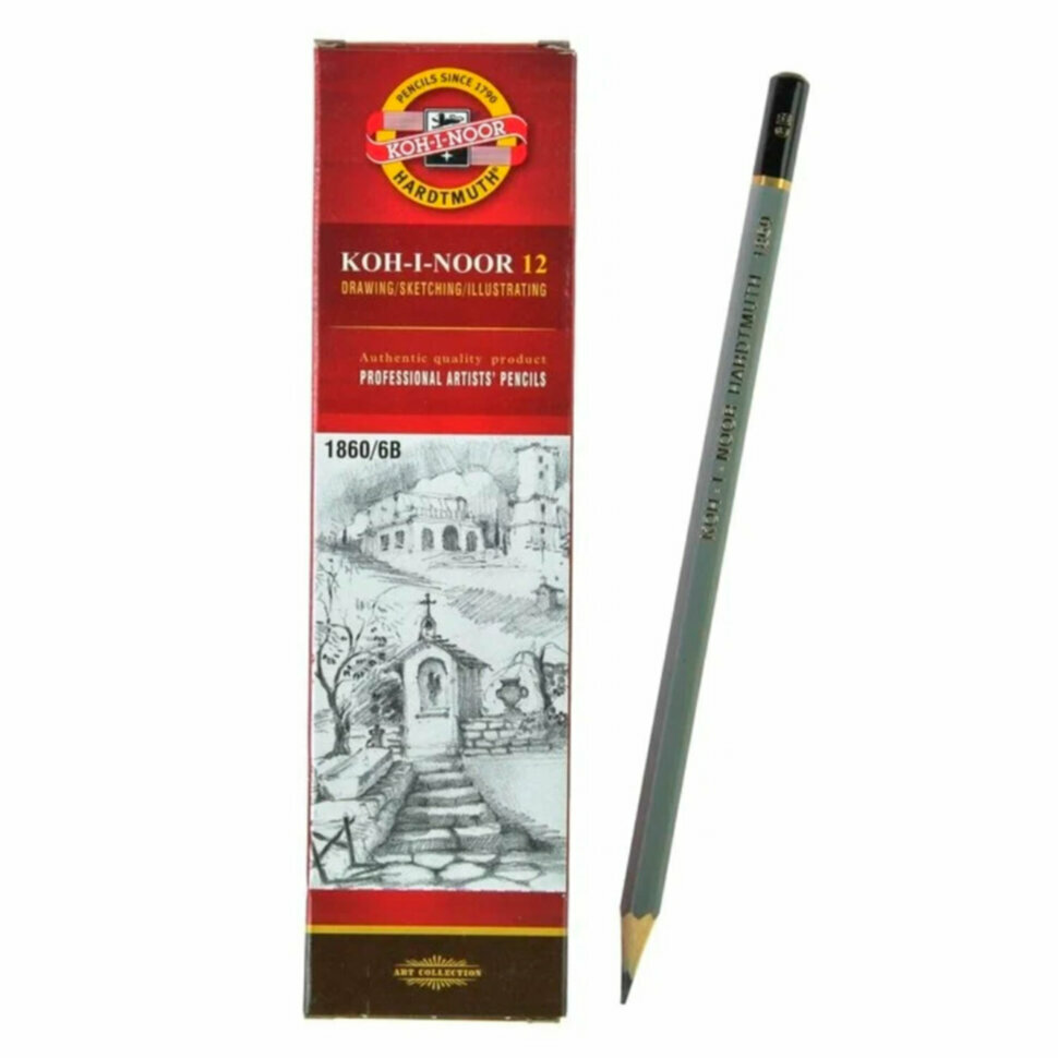Карандаш чернографитный KOH-I-NOOR "1860", 1 шт, 6B, корпус серый, 186006B00104, 812424