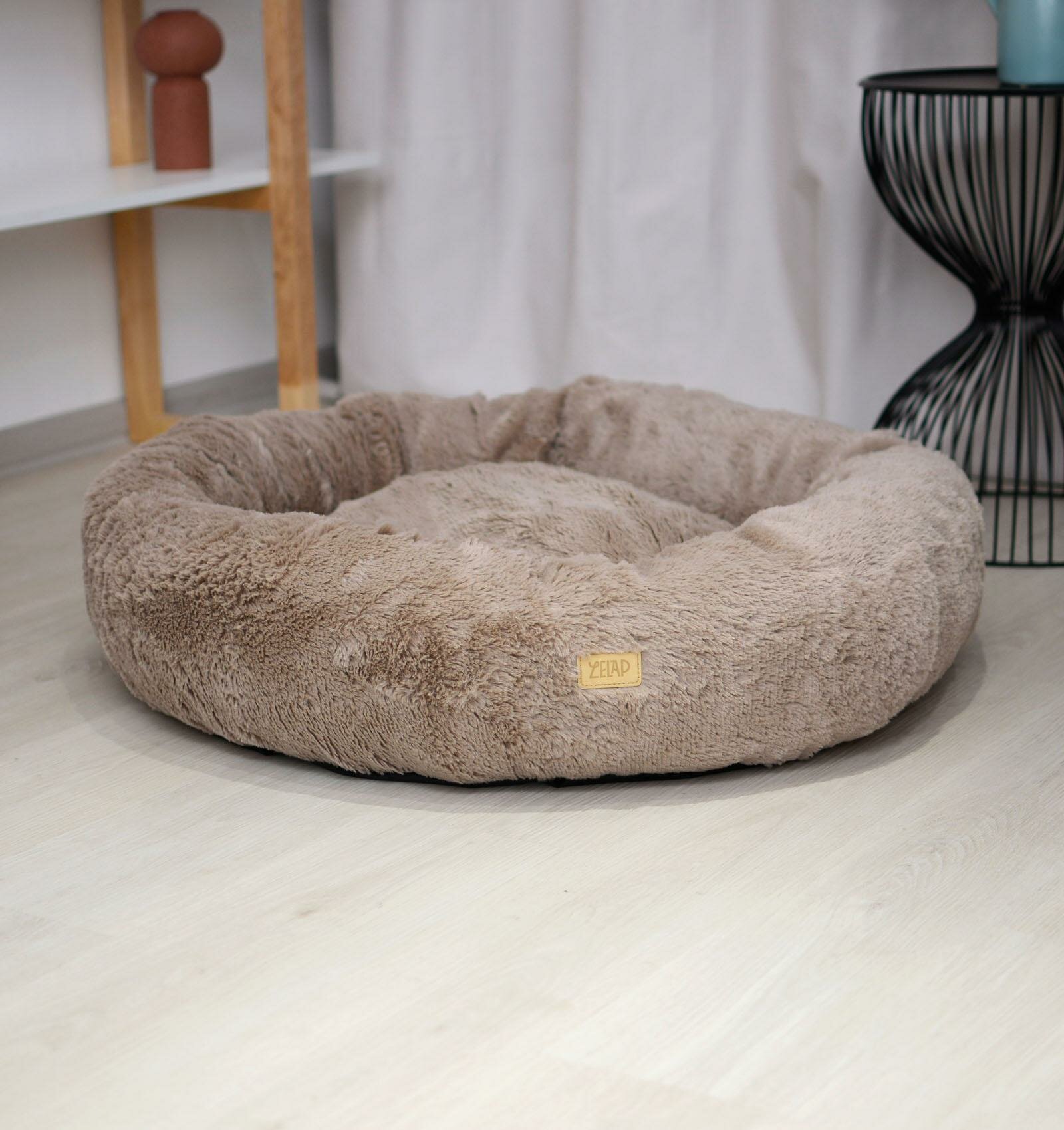 Плюшевая лежанка-пуфик "Аверон", 80×80×25 см, мокко