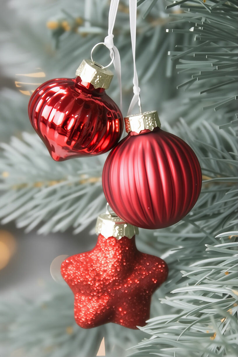 Ёлочное украшение-гроздь новогодняя терция, стекло, красная, 12 см, Winter Deco 1001370