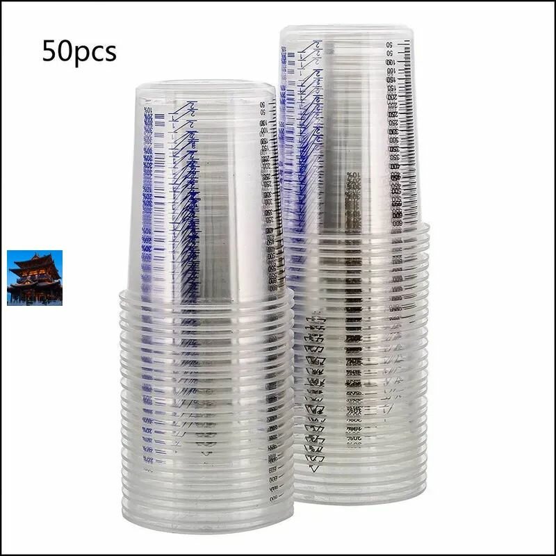 50 одноразовых прозрачных градуированных пластиковых стаканчиков 600 мл — для смешивания смол, красок и выпечки