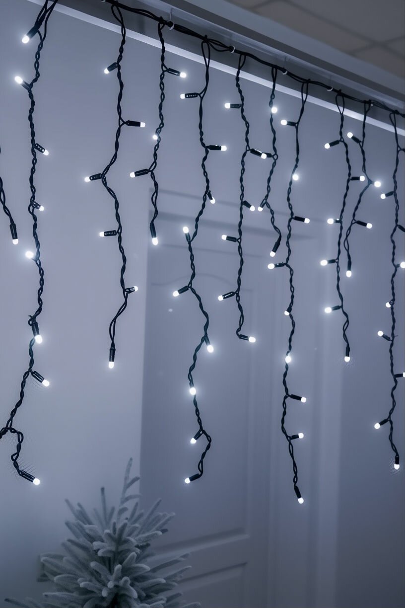 Светодиодная гирлянда Бахрома Profi Rubber 5*0.9 м, 323 холодных белых LED ламп, черный каучук+ПВХ, соединяемая, IP65, Winter Deco 4080195