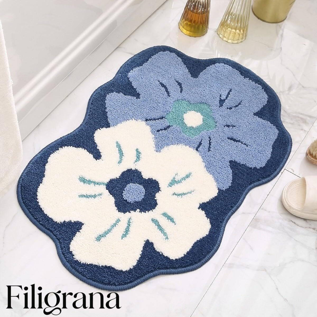 Коврик Filigran из искусственного кашемира с цветочным узором для ванной, спальни и туалета.50cmX80cm